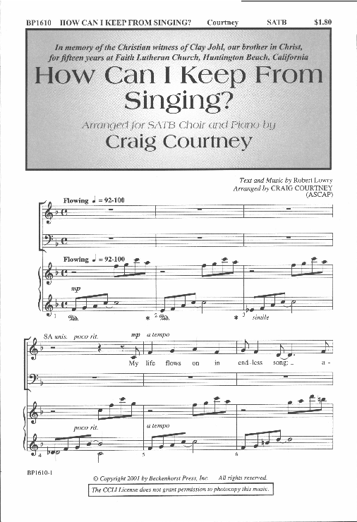 How Can I Keep From Singing Sheet Music By Craig Courtney Sku Bp1610