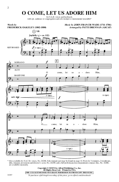 O Come Let Us Adore Him Sheet Music By Drennan Adams Sku 24287