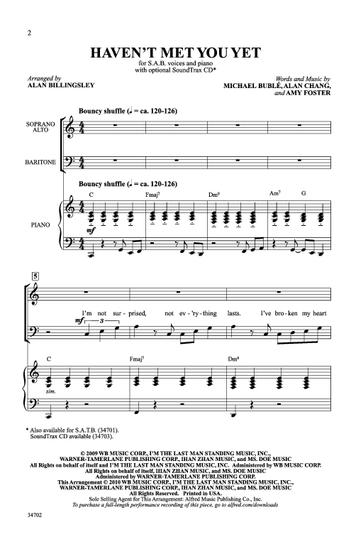 Haven't Met You Yet Sheet Music by Alan Billingsley (SKU: 34702 ... Haven't Met You Yet Sheet Music by Alan Billingsley (SKU: 34702 ...