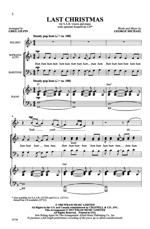 Last Christmas Sheet Music By Greg Gilpin Sku 35730 Stantons