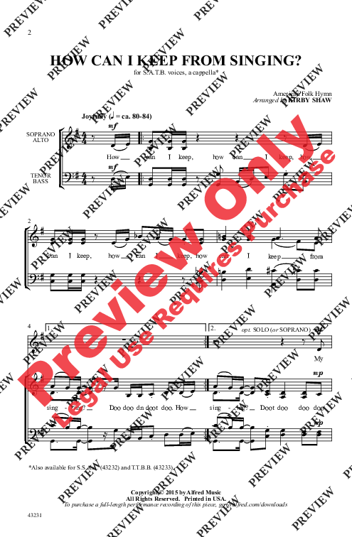 How Can I Keep From Singing Sheet Music By Kirby Shaw Sku 43231